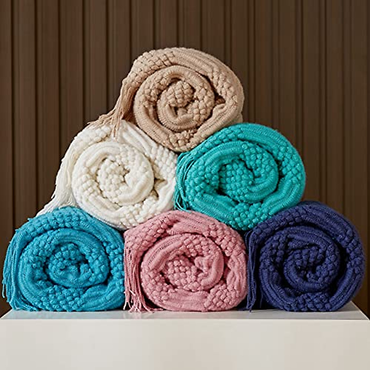 FSLEAD Mustard Throw Blanket for Couch 50 x 60 inches - Knit Woven Summer Blankets, Cozy Lightweight Decorative Throw for Sofa, Bed and Living Room - All Seasons Suitable for Women, Men and Kids