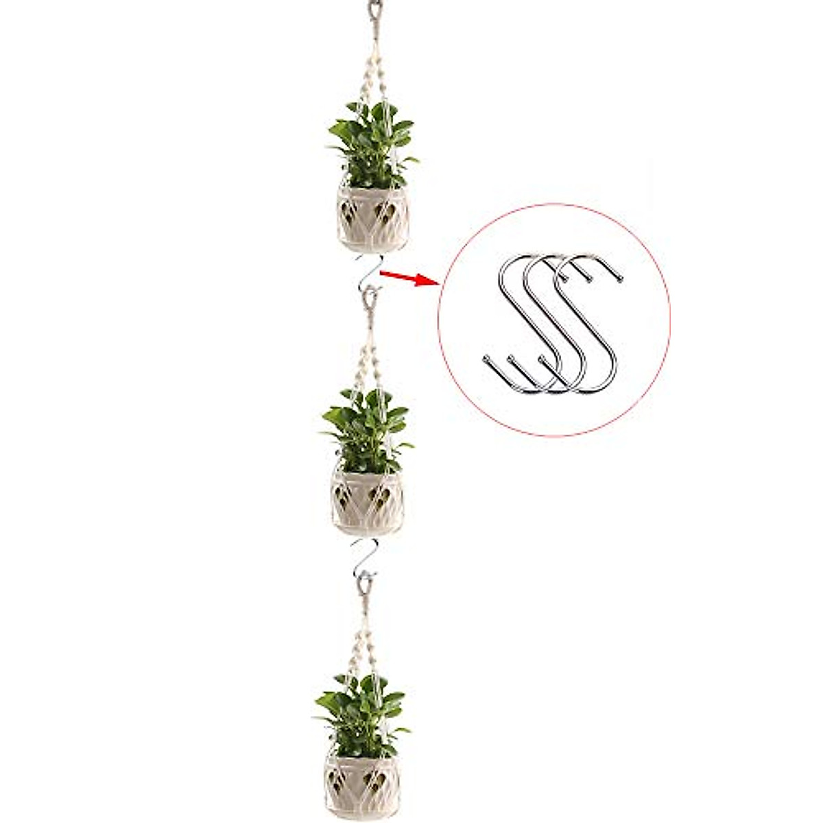Selbst 3 Pack Macrame Plant Hangers Handwork Classic Rope 4 Legs for Wall or Air Hanging Holder Indoor Outdoor with 3 Hooks 70 Inch White
