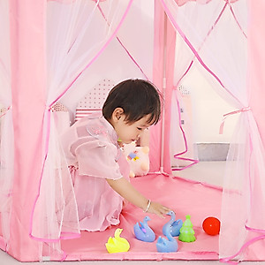 LimitlessFunN Hexagon Princess Play Tent | Includes Star Lights & Carrying Case |, Children Large Indoor Castle Playhouse for Girls, Toddlers, 55" D x 55" W x 53" H