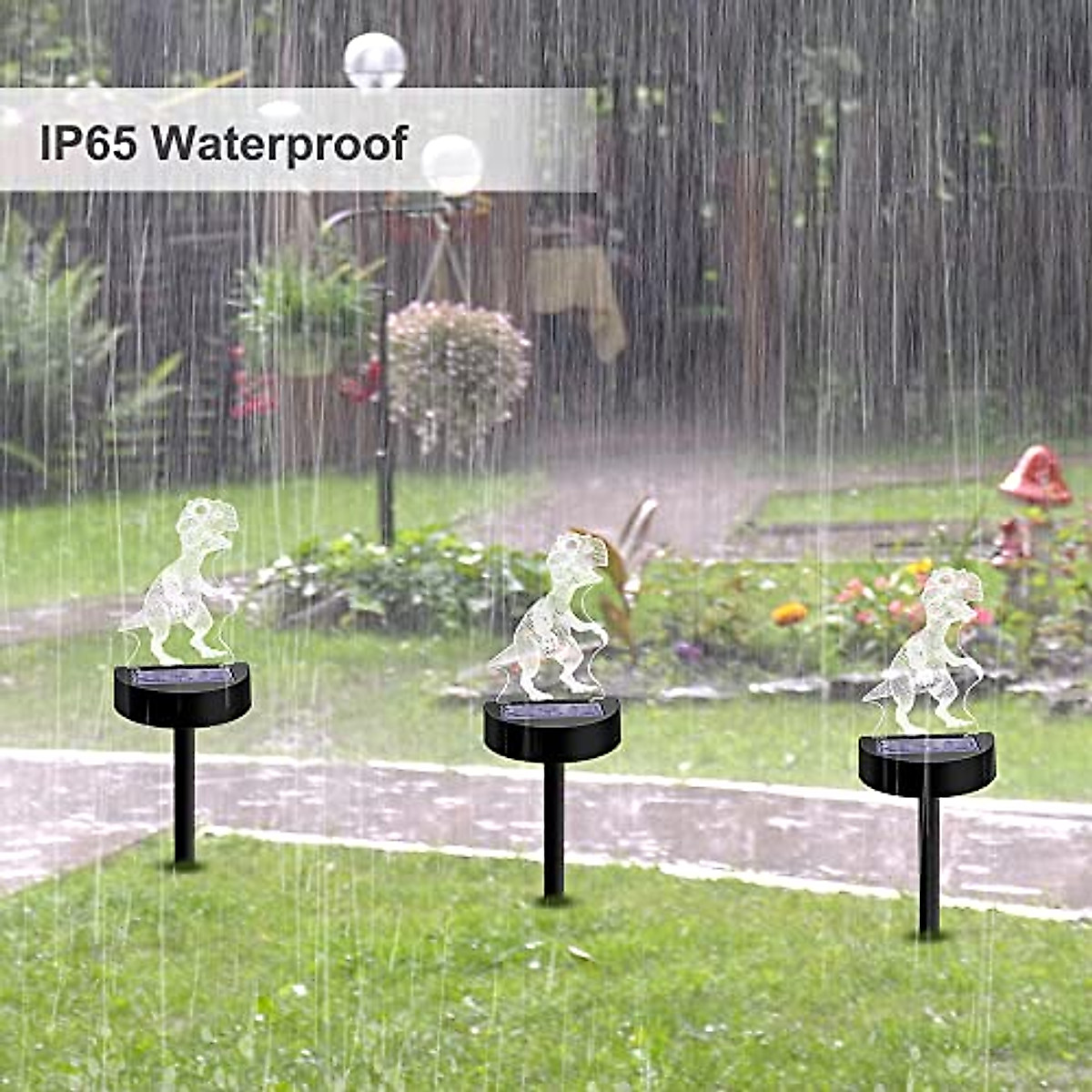 AVEKI Solar Garden Lights LED Landscape Light with 3D Dinosaur Pattern Colors Changing Night Light Auto On/Off Lawn Lights for Garden Yard Sidewalk Driveway Walkway