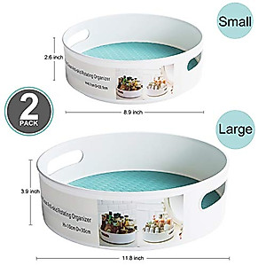MOKARO 2 Pack Plastic Lazy Susan Turntable with 2 Handle Multifunctional Spice Rack Organizer for Kitchen Cabinet 360 Rotating Food Storage Container for Fridge Countertop