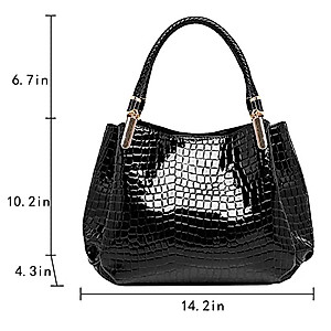 Women Large Alligator Pattern Faux Leather Top-handle Bag Evening Party Handbag Travel Tote