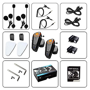 Dgakcvb Motorcycle Helmet Bluetooth Headset, BT-S2 1000m Helmet Bluetooth Intercom Up to 3 Riders Universal Communication System Headphones for Ski/ATV/Dirt Bike/Racing/Climbing(Dual)