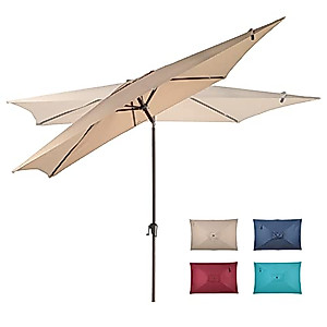 Verano Garden Patio Umbrella Rectangular Outdoor Table Market Umbrella with Push Button Tilt & Crank, 6.6 X 10 ft, Beige