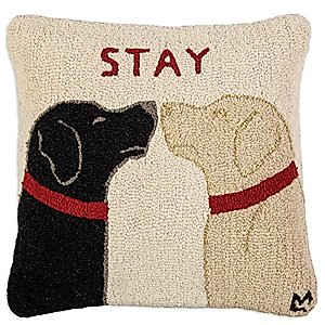 Chandler 4 Corners Artist-Designed Stay Hand-Hooked Wool Decorative Throw Pillow (22” x 22”) Dog Pillow for Couches & Beds - Easy Care & Low Maintenance - Black & Yellow Labrador Themed Home Decor