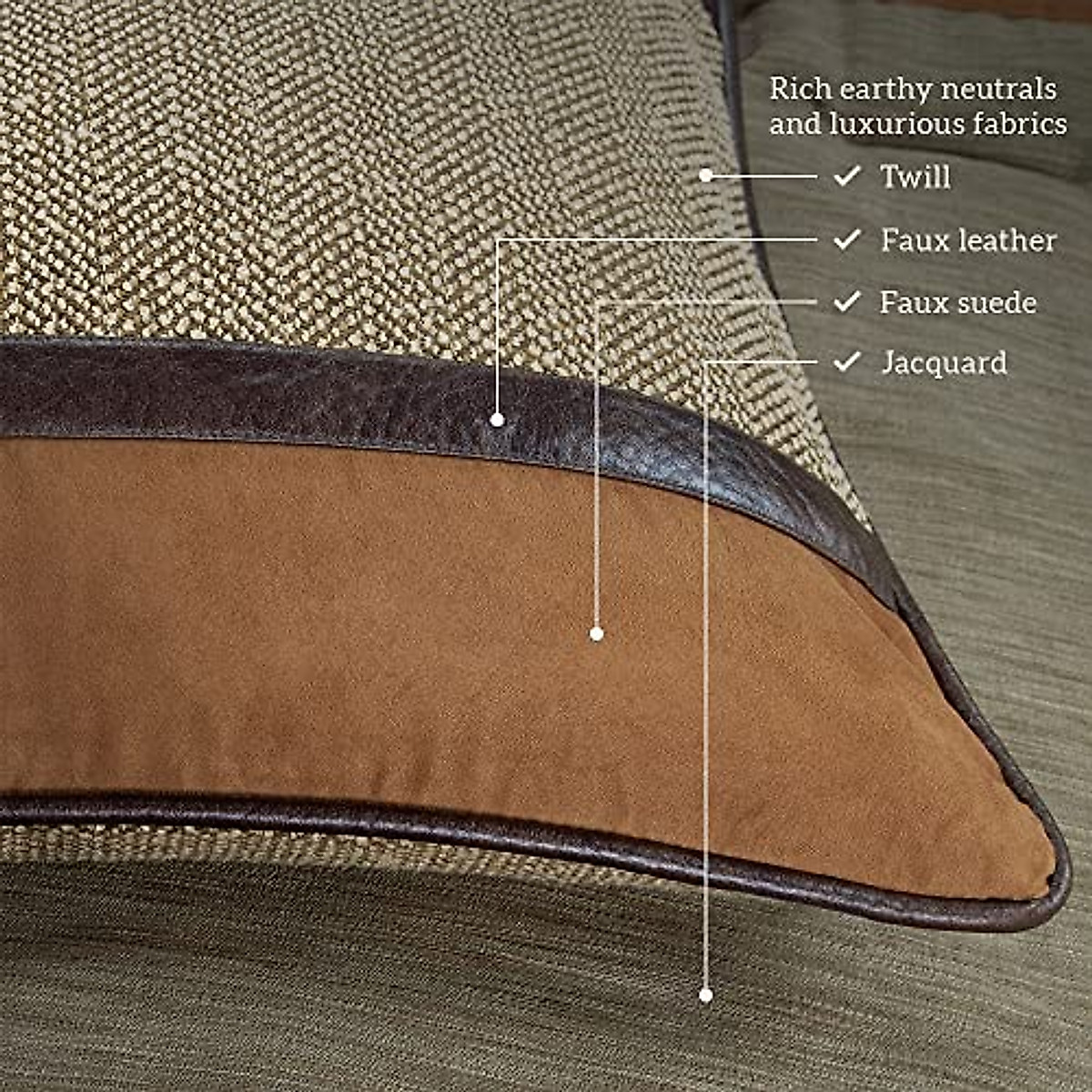 Paseo Road by HiEnd Accents | Highland Lodge Rustic Bedding 5 Piece Super King Size Comforter Set, Green Brown Jacquard Western Bedding, Cabin Comforter Set with Bed Skirt, Shams, Accent Pillow