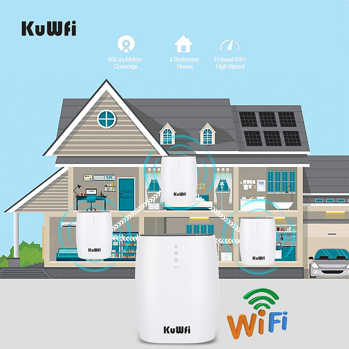 KuWFi Whole Home Mesh WiFi System 3-Pack AC3600 High Speed Seamless Roaming WiFi Network Dual Band 2.4G&5.8G Router for Whole Home Coverage