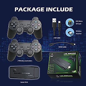 Hikonia Wireless Retro Game Console, Plug and Play Video Games 4K HDMI Output for TV, Classic Game Stick Built in 10000+ Games with 9 Emulators and 2 Wireless Controller 2.4G for Kids & Adults