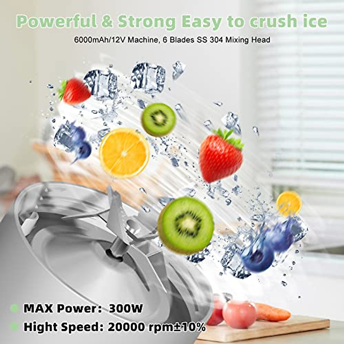 Portable Blender for Shakes and Smoothies, 300W Personal Size Blender for Crushes Ice Cubes, Frozen Fruit, Nuts. USB Mini Pulse Blender(6 Blades) with 20oz BPA Free Removable Sports Bottle for Home, Travel, Office, SIQDAK Blender Bravo Green
