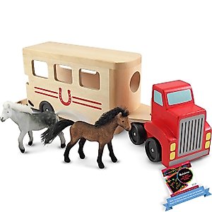Melissa & Doug Wooden Horse Carrier Toy & 1 Scratch Art Mini-Pad Bundle (04097)