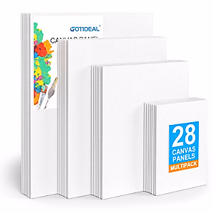 GOTIDEAL Canvas Boards for Painting Multi Pack, Primed 5x7", 8x10", 9x12", 11x14" Set of 28, White Blank Canvas Panel- 100% Cotton Artist Canvases Pack for Painting, Acrylic Paint, Oil, Watercolor