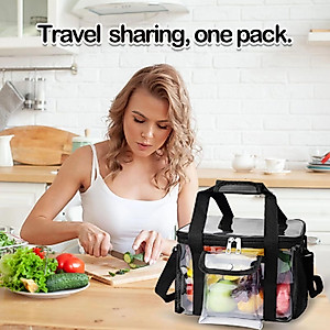 DST Gainbow Clear Lunch Bags For Work, 24-Can Large Transparent Lunch Bag Stadium Approved, Clear Tote Bag with Adjustable Strap and Front Pocket for Men Women(12"x 9" x 9" Black)