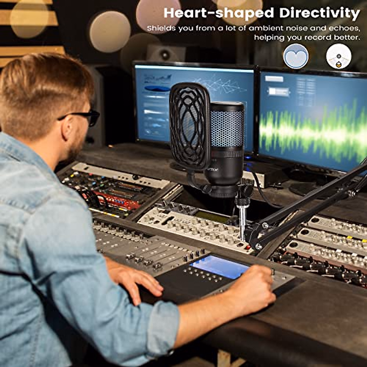 Asmuse Gaming PC USB Microphone, Podcast Condenser Mic with Boom Arm, Pop Filter,RGB Control, Mute Touch for Streaming,Online Chat, RGB Computer Mic for PS4/5 PC Gamer YouTube (Black+Boom Arm)