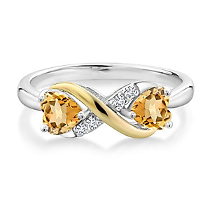 Gem Stone King 925 Sterling Silver and 10K Yellow Gold Yellow Citrine and White Lab Grown Diamond Ring For Women (0.96 Cttw, Heart Shape 5MM, Gemstone Birthstone, Available in size 5, 6, 7, 8, 9)