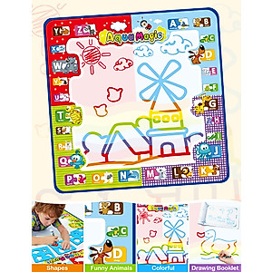 Jasonwell Aqua Water Doodle Mat 31x31 Inches Large Magic Drawing Doodling Mat Coloring Mat Educational Toys Christmas Birthday Gifts for Kids Toddler Boys Girls Age 2 3 4 5 6 7 8 Year Old (Alphabet)