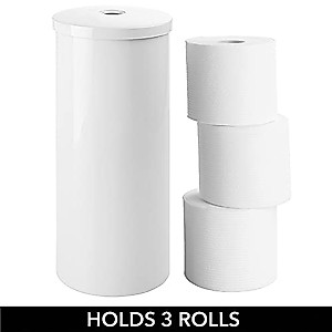 mDesign Plastic Floor Stand Toilet Paper Organizer with Cover, 3-Roll Space-Saving Tissue Storage for Bathroom - Fits Under Sink, Vanity, Shelf, in Cabinet, Corner - Aura Collection - 2 Pack - White