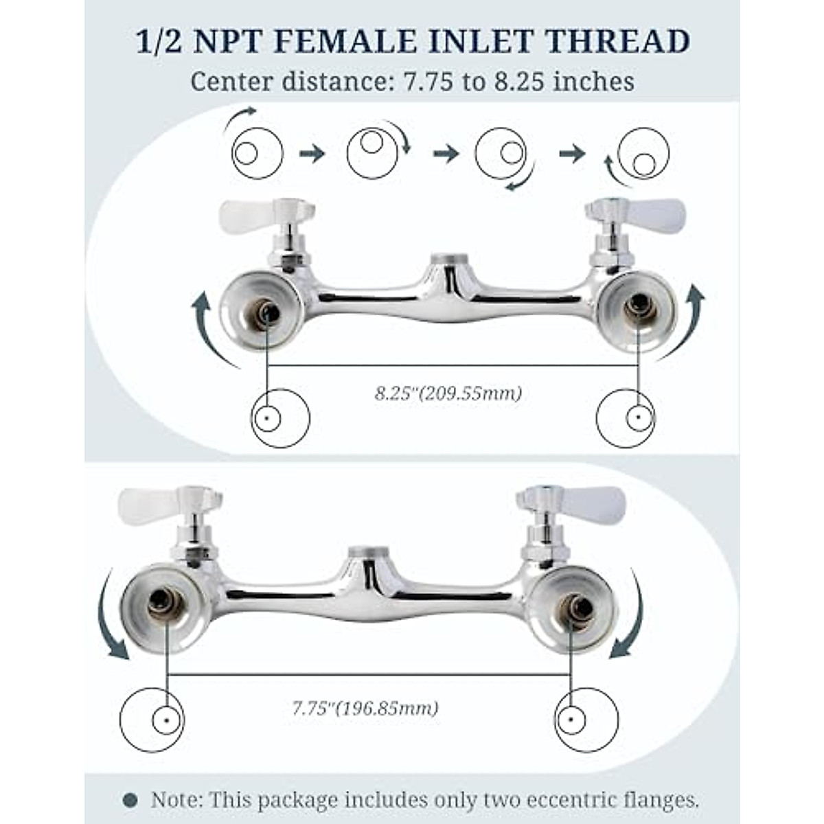 Phivan Commercial Faucet Parts Brass Coupling Flanges 1/2 Inch NPT Female Eccentric Flanged Inlet fits 8 Inch Center Wall Mount Faucets Coupler Replace (2 Pcs)