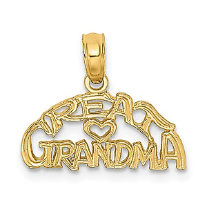 Solid 14k Yellow Gold Block and Engraved Great Grandma Charm Pendant - 11mm x 16mm