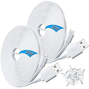 2 Pack 20ft Power Extension Cable for Wyze Cam Pan,WyzeCam,Kasa Cam,Yi Dome Home,Furbo Dog,Nest Cam,Oculus Go,Blink,Cloud Cam,KasaCam NestCam Indoor,Netvue,SCOVEE USB Flat Charging Charger Cord