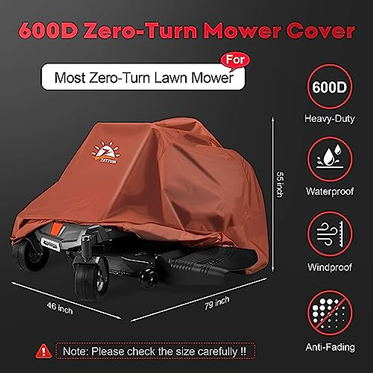 Zettum Zero Turn Mower Cover - Zero-Turn Lawn Mower Cover Waterproof & Heavy Duty, 600D Outdoor Universal Fit Mower Cover with Storage Bag for Greenworks, EGO, Craftsman, Husqvarna, Honda and More