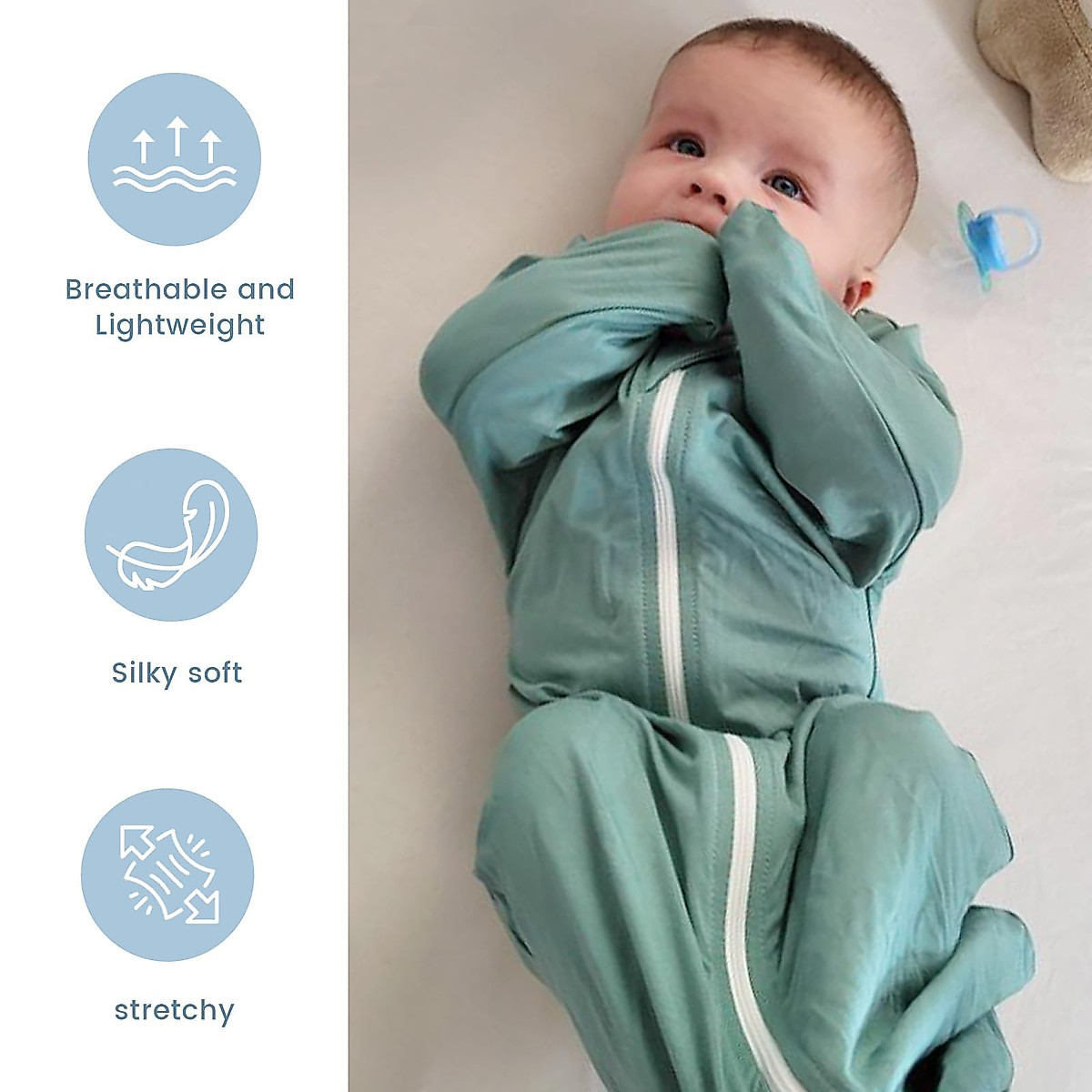 ZIGJOY Shark-Fin Transition Swaddle - 0.5 Tog Rayon Made from Bamboo Sleep Sack Transitional Swaddle Sack Baby Wearable Blanket with 2-Way Zipper, Mint Green, 3-6 Months