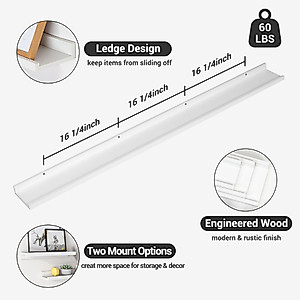 Axeman Picture Ledge Shelf, White Floating Shelves for Wall 56 Inch Set of 3, Picture Ledge Wall Shelf with Lip, Floating Shelves with Lip, Nursery Shelves Bookshelf Vinyl Record Shelf - White