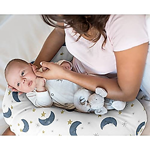 Sweet Jojo Designs Moon and Star Nursing Pillow Cover Breastfeeding Pillowcase for Newborn Infant Bottle Breast Feeding Pillow NOT Included - Navy Blue and Gold Watercolor Celestial Sky Gender Neutral