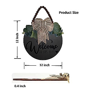 Condorpasea 3D Welcome Sign for Front Door | Home/Farmhouse Porch Décor Wooden Hanging Sign with Artificial Leaves and Rustic Beads | Christmas Classroom |12" Round