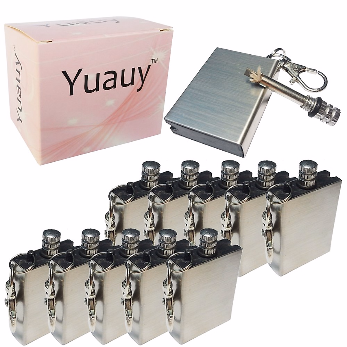Yuauy 10 Pcs Emergency Hiking Survival Camping Fire Starter Flint Metal Match Lighter Matchbox Fire Starter for Camping Outdoor