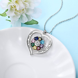 Personalized Mothers Necklace with 1-8 Birthstones Custom Mother Daughter Necklace Promise Name Necklaces for Women Mother's Day Gift for Mom Grandmother (8 Name)