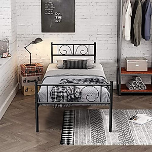 Twin Bed Frames Black for Boys Teenagers Adult, Single Platform Steel Bed Frame with Storage Girls Twin Size Beds Mattress Foundation Metal Slats Support with Headboard Footboard No Box Spring Needed