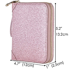 Easyoulife Womens Credit Card Holder Wallet Zip Leather Card Case RFID Blocking (Glitter Light Purple)