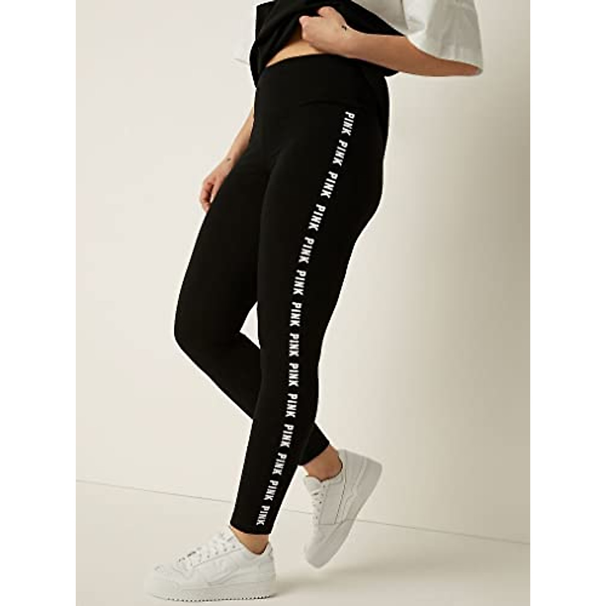 Victoria's Secret Pink Cotton High Waist Leggings, Black White, Large