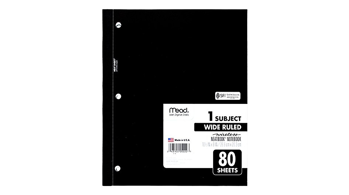 Mead Wireless Notebook - 80 Sheets, Black