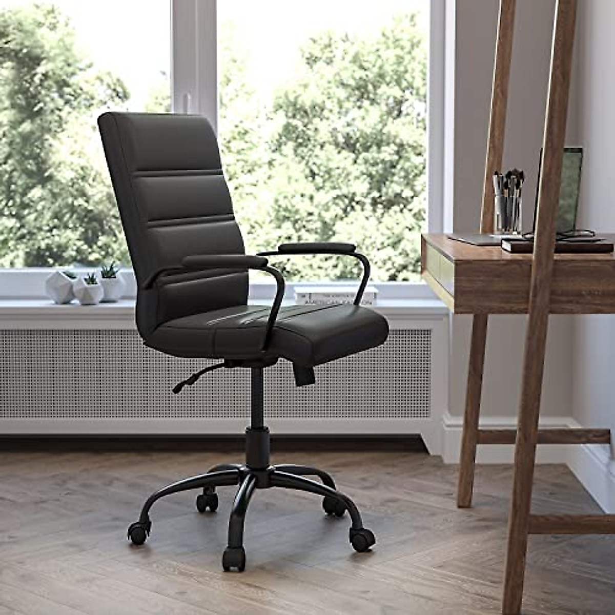 Flash Furniture Whitney Mid-Back Desk Chair - Black LeatherSoft Executive Swivel Office Chair with Black Frame - Swivel Arm Chair