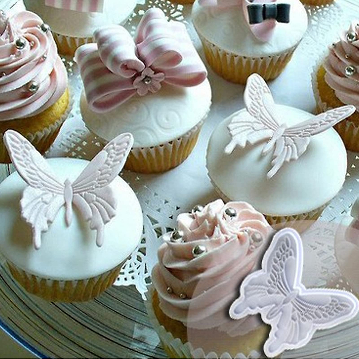 4Pcs Butterfly Fondant Mold Tiny Silicone Wings Fondant Cutter Butterfly Fondant Mold for Wedding Cake Decoration Sugarcraft Candy Fondant Grass Cutter for Gum Paste