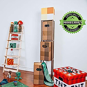 Robe Factory LLC Minecraft Brownstone Torch 5-Foot Standing Floor Lamp and Storage Unit | Includes 3 Cube Organizer Storage Bins