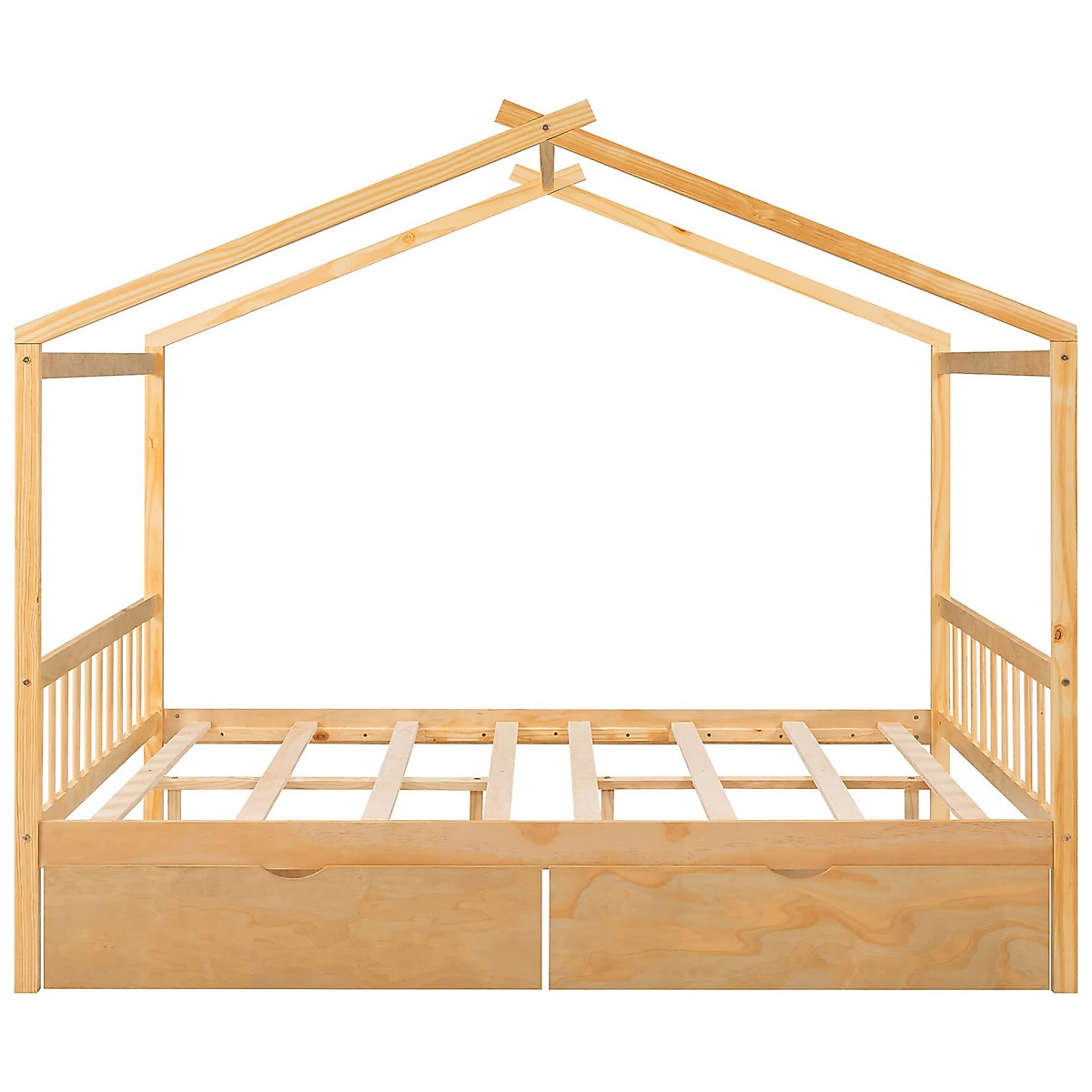 Bellemave Full House Bed with Storage Drawers Natural Montessori Beds Wood Beach Bed Frame Cottage Beds for Kids Girls Boys Teens, Full Size