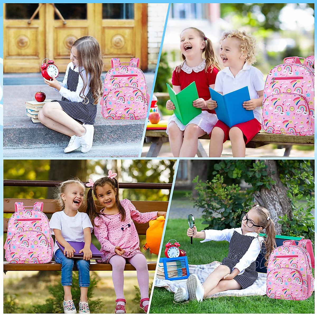 JoyLEME Backpack for Girls Kids, Ideal Kids Rainbow Clouds School Backpack Casual Daypack, Waterproof Preschool Kindergarten Elementary Large Capacity Schoolbag Teen Girls Valentine's Day Gifts（12L）