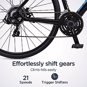 Schwinn Vantage F3 Mens/Womens Sport Hybrid Bike, 21-Speed Drivetrain, 55cm/Small Aluminum Frame, Flat Bar, Disc Brakes, Smooth Ride Technology, Black