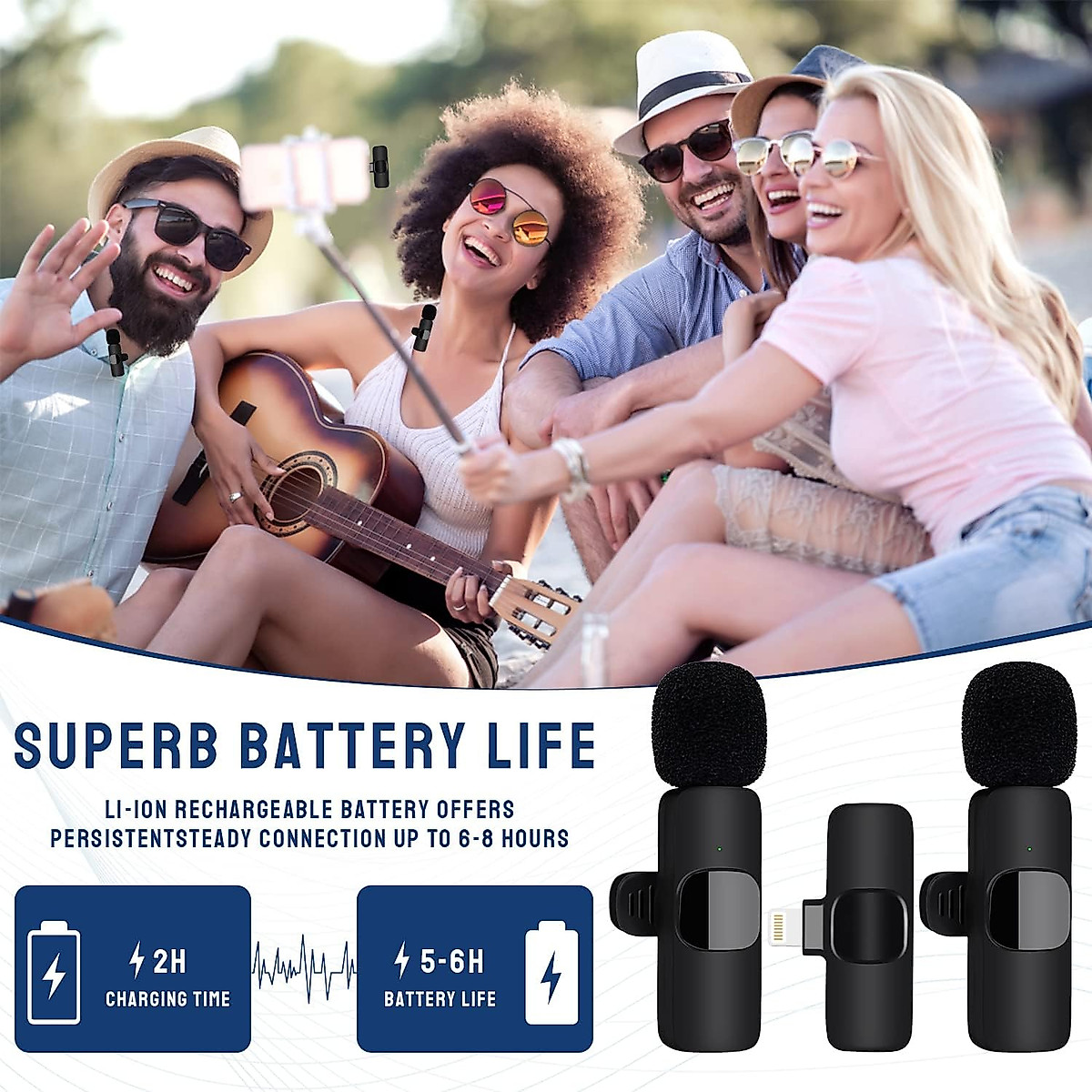 Nartoup Wireless Microphone for iPhone, 2 Pack Professional Dual Lavalier Microphone for Video Recording, Live Streaming, YouTube, Facebook, TikTok, Vlog, Presentation