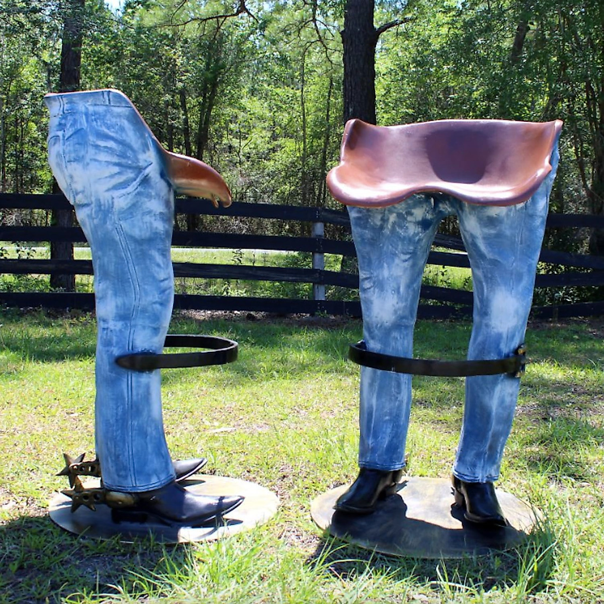 The King's Bay Pair of Cowboy Bar Stools with Jeans and Boots