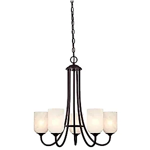 Westinghouse Lighting 6224000 Treebridge Station Five-Light Interior Chandelier, Espresso Finish with White Alabaster Glass Shades