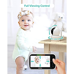 BUASLK Baby Monitor with Camera and Audio, 5" Screen Video Baby Monitor with Temperature Sensor, Two Way Talk and Remote pan-tilt-Zoom Camera, Night Vision and 960ft Range.