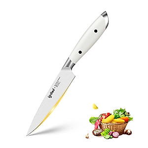IGNITED CUTLERY 5 inch Paring Knife, German 1.4116 Stainless Steel Peeling Knife, Fruit Vegetable Knife with White ABS Handle, Razor Sharp Small Kitchen Knife with Gift Box