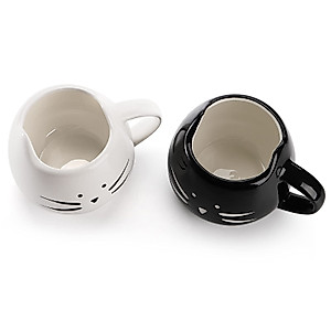 ZEAYEA Set of 2 Cat Coffee Mug, 12 oz Ceramic Cute Tea Milk Cup with Spoon for Women Girls Cat Lovers, Couple Coffee Mugs Best Gift for Christmas, Birthday, Anniversary, White and Black