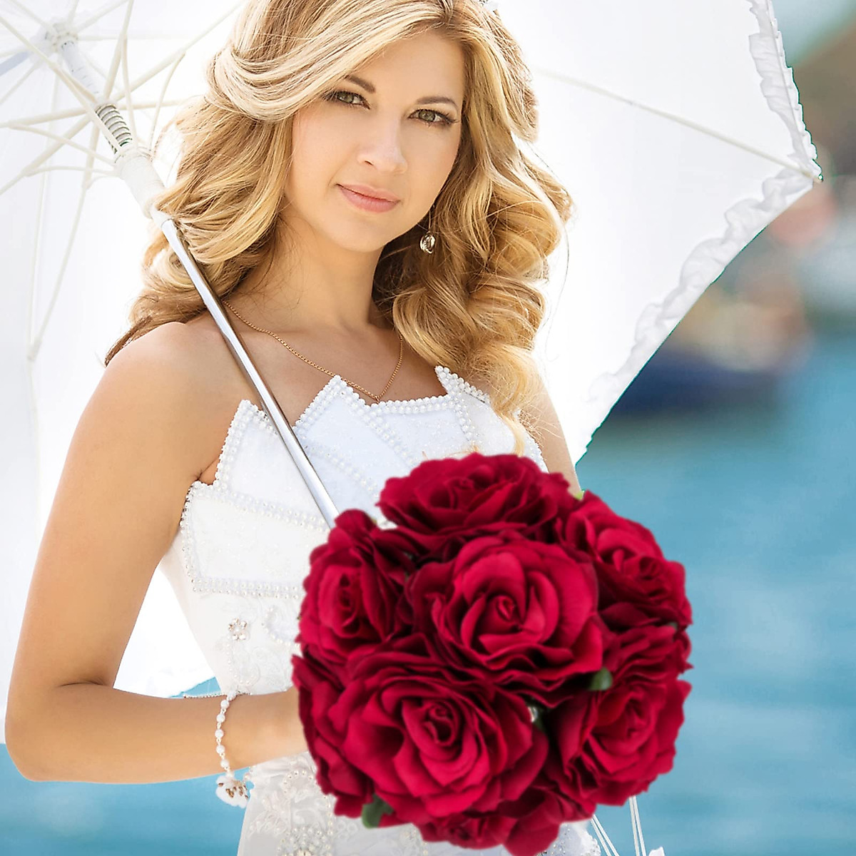 Outus Hair Clip, 8 Pieces Red Rose Flower Hair Pins, Fabric Rose Flowers Hair Clips, Medium, for Woman Girl Wedding Party Favor Accessories