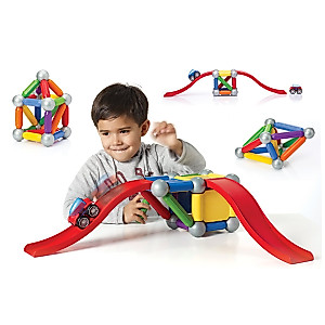 SmartMax Stunt Cars (Basic Stunt) STEM Magnetic Discovery Building Set with Moving Vehicles Featuring Safe, Extra-Strong, Oversized Building Pieces for Ages 3+