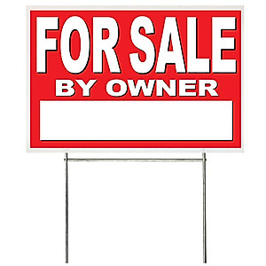 4LessCo 4 Less Co 18x12 Inch FOR SALE BY OWNER Lawn Yard Sign with Stake rb1s red