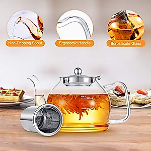 STNTUS Glass Teapot, 40 oz. / 1200 ml Teapot, Glass Tea Pot for Loose Tea, Glass Teapot with Infusers for Loose Tea, Tea Pot for Stove, Teapot with Stainless Steel Strainer, Teapot for 4-6 Cups